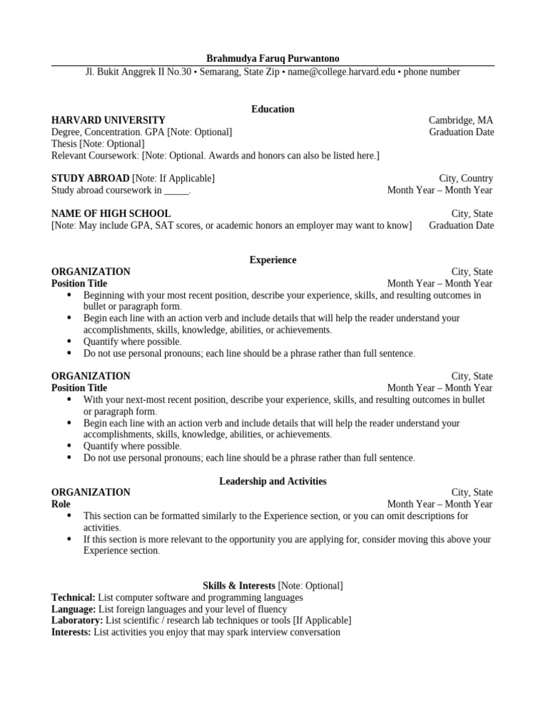 MAKE A COPY OF THE DOC - Harvard CV Template | PDF | Learning | Linguistics