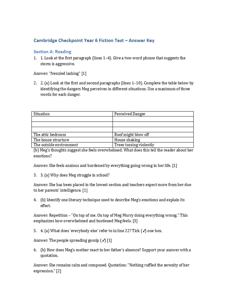 Checkpoint Fiction Test Answers | PDF