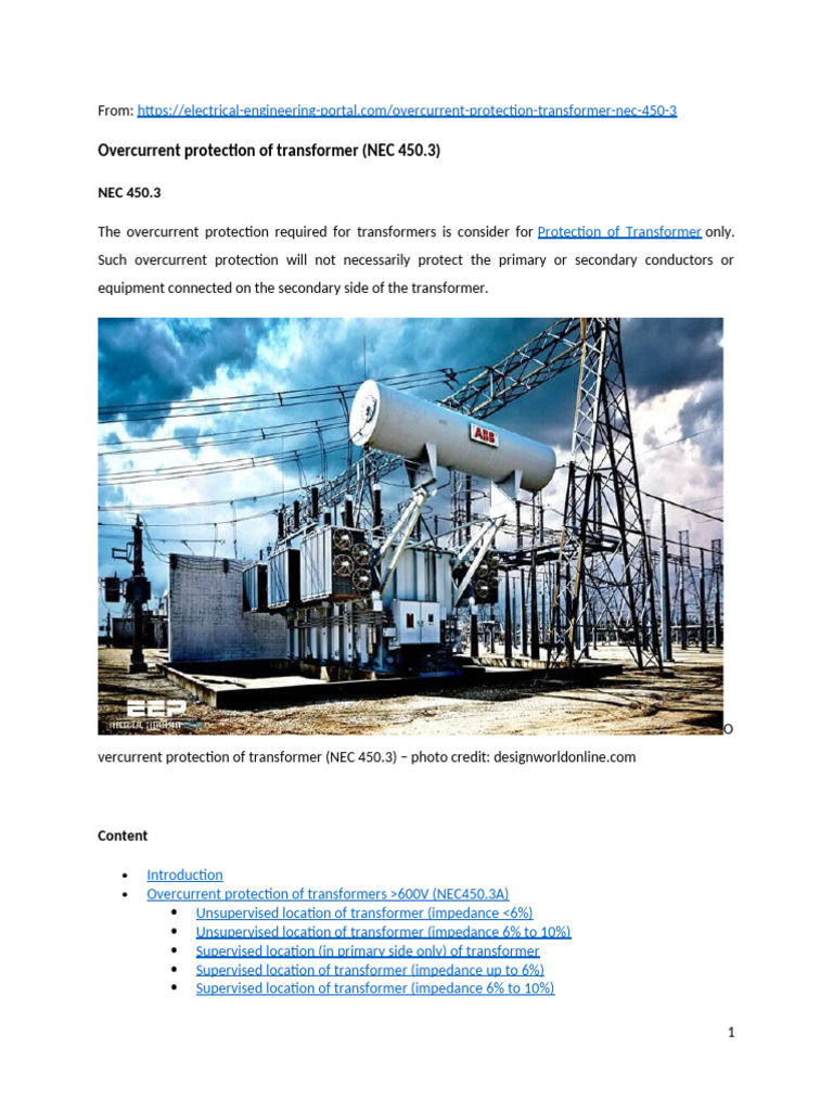 Over Current Protection of Transformers (NEC 450.3) | PDF | Fuse (Electrical) | Transformer