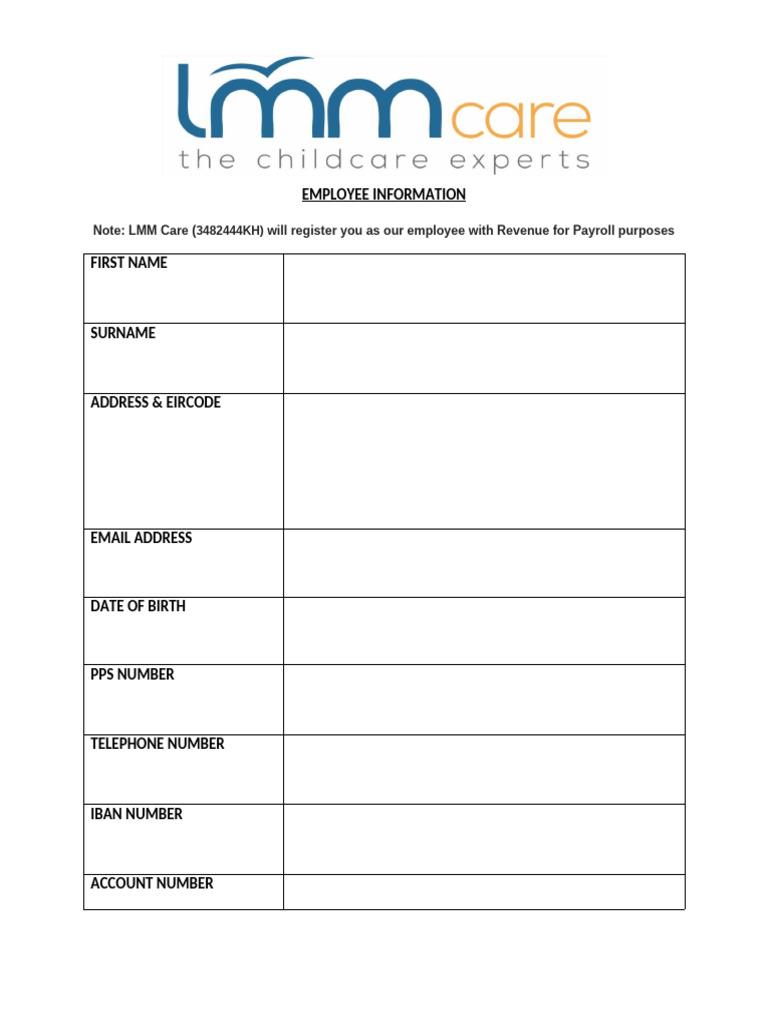 LMM Care Employee Information Form | PDF