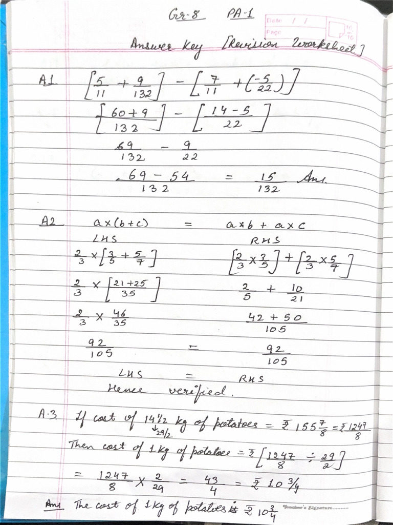 Gr8 PA1 Answer Key Revision Worksheet | PDF