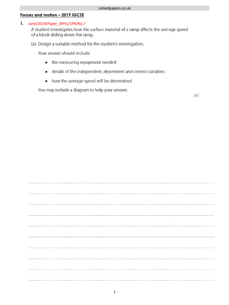 2019 Forces and Motion Edexcel IGCSE Physics | PDF
