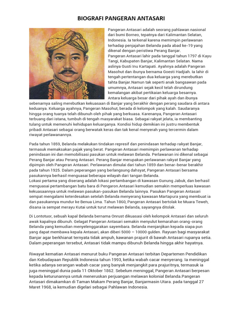 Biografi Pangeran Antasari | PDF
