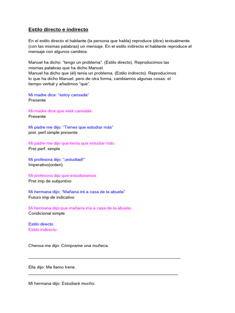 Estilo Directo e Indirecto | PDF | Lingüística