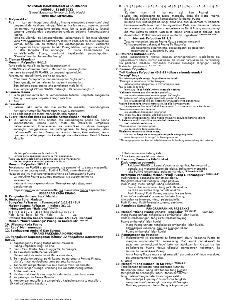TATA IBADAH Minggu Trinitas 5 Minggu, 31 Juli 2022 | PDF