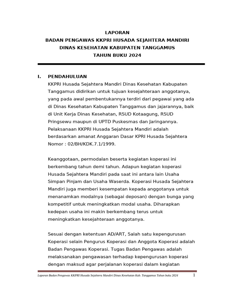 LAPORAN Badan Pengawas Koperasi Tahun Buku 2024 ( April ) fatma final | PDF