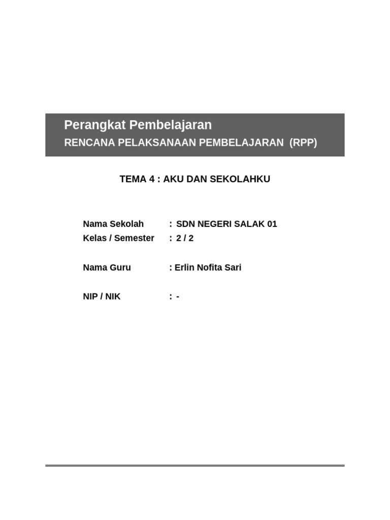 RPP SD Kelas 2 Semester 1 - Aku Dan Sekolahku | PDF