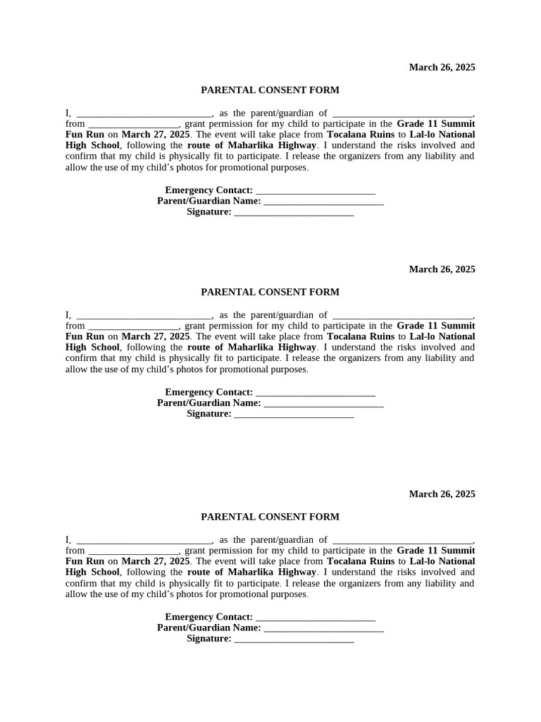 Parent's Consent - Fun Run | PDF | Behavioural Sciences | Ageing
