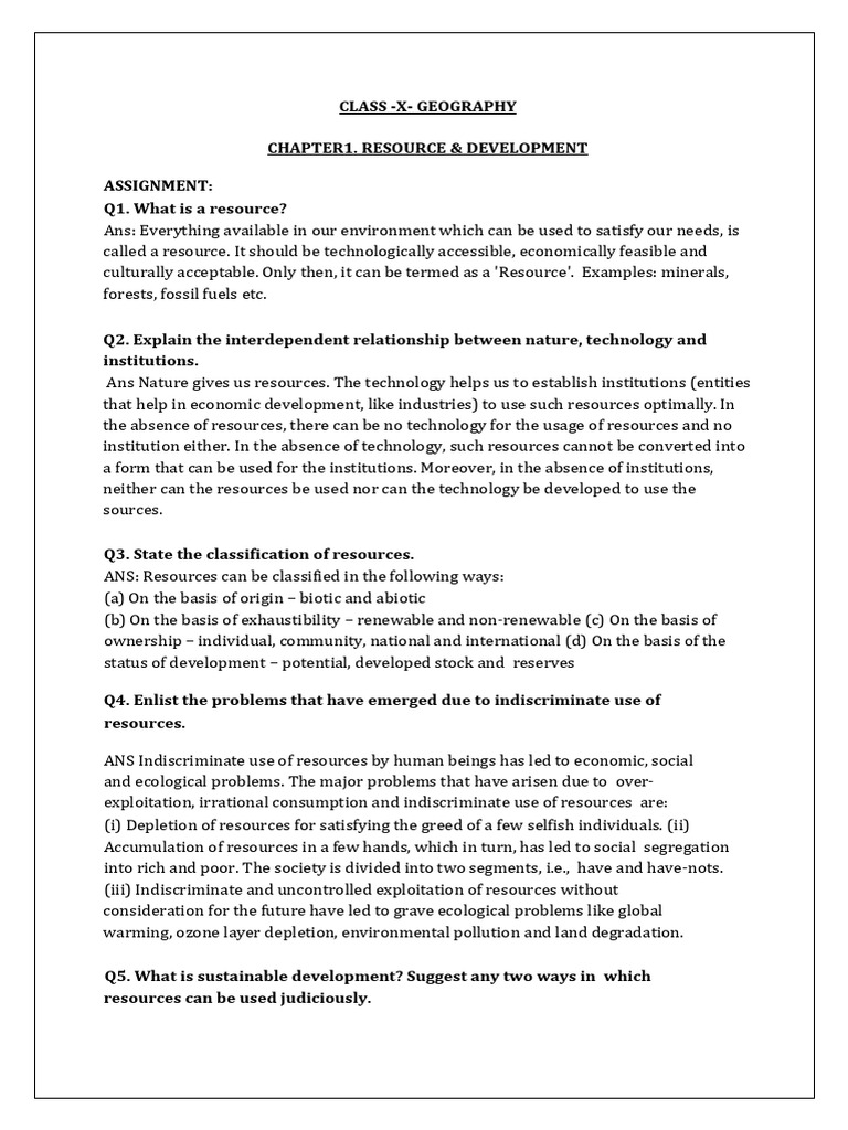 Class-10 Resource & Development | PDF | Sustainable Development ...