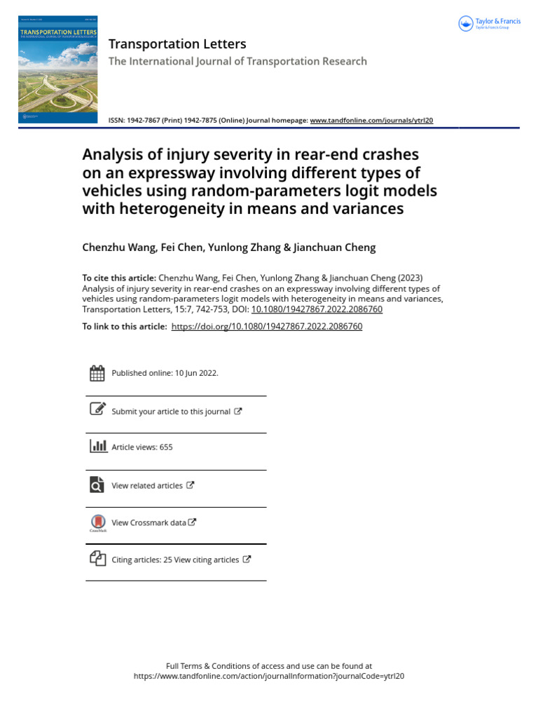 Analysis of Injury Severity in Rear-End Crashes On An Expressway ...
