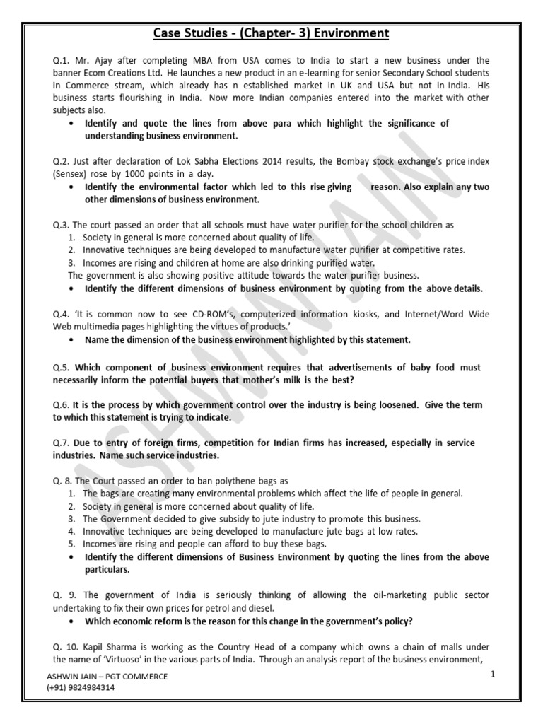 Case Studies Unit 3 & 4 Business Studies - QUESTIONS | PDF | Demand ...