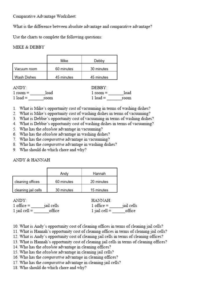 Comparative Advantage Analysis Worksheet | PDF | Economics | Trade