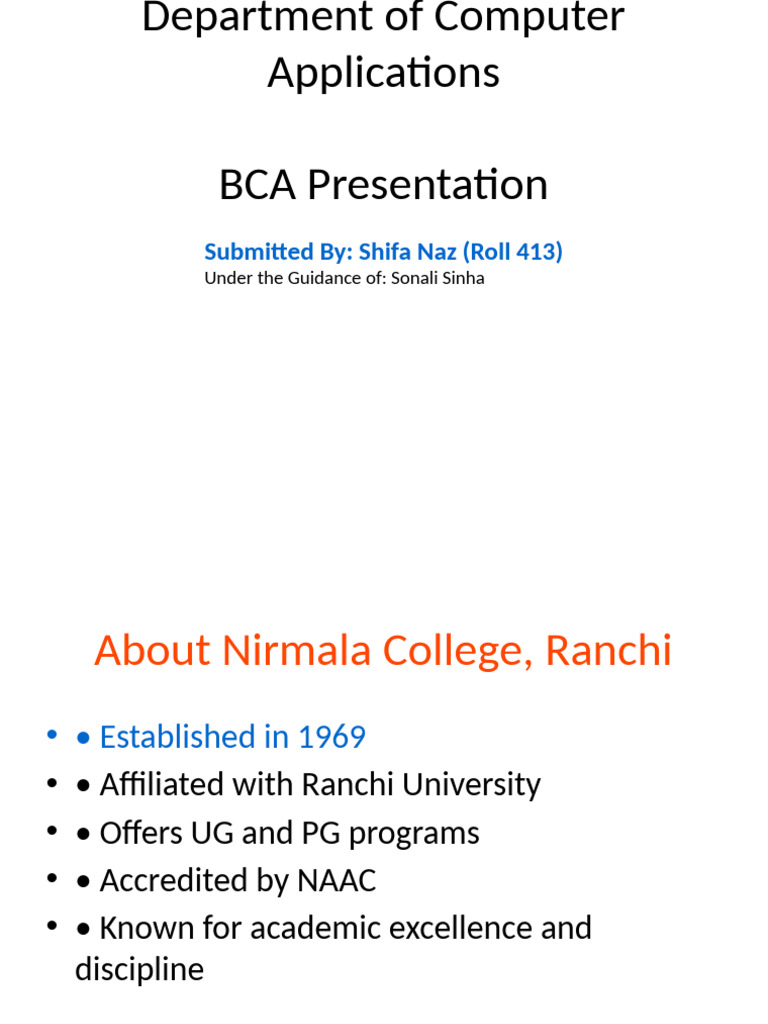 Nirmala College BCA Final Presentation | PDF