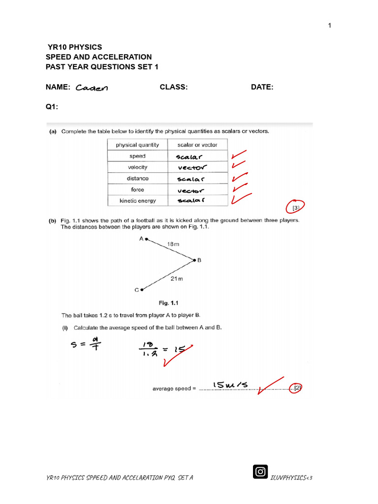 001B Yr 10 Phy Speed and Accelaration Pyq A | PDF | Acceleration | Velocity