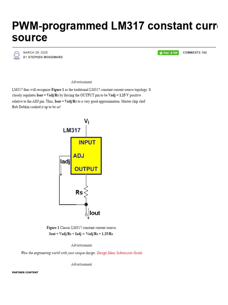 PWM-programmed LM317 Constant Current Source - EDN | PDF | Electric Power | Electronics