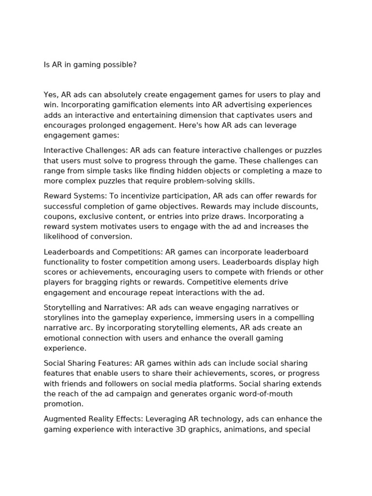 Possibilities of AR in Gaming | PDF