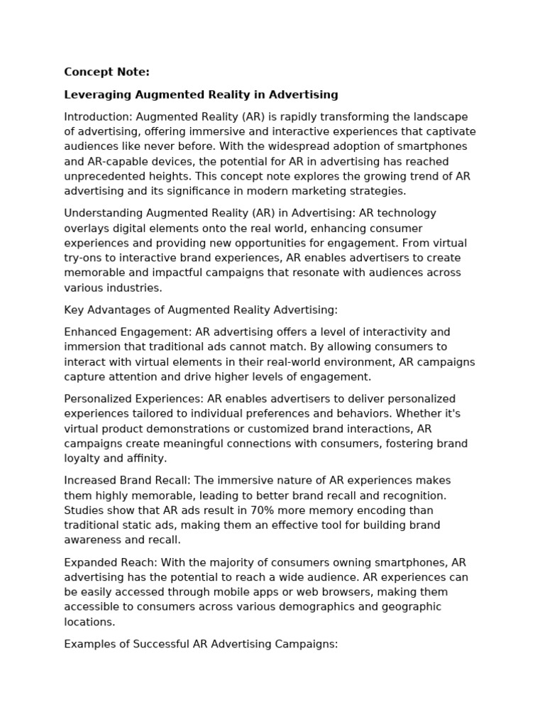 Concept Note Leveraging Augmented Reality in Advertising | PDF ...