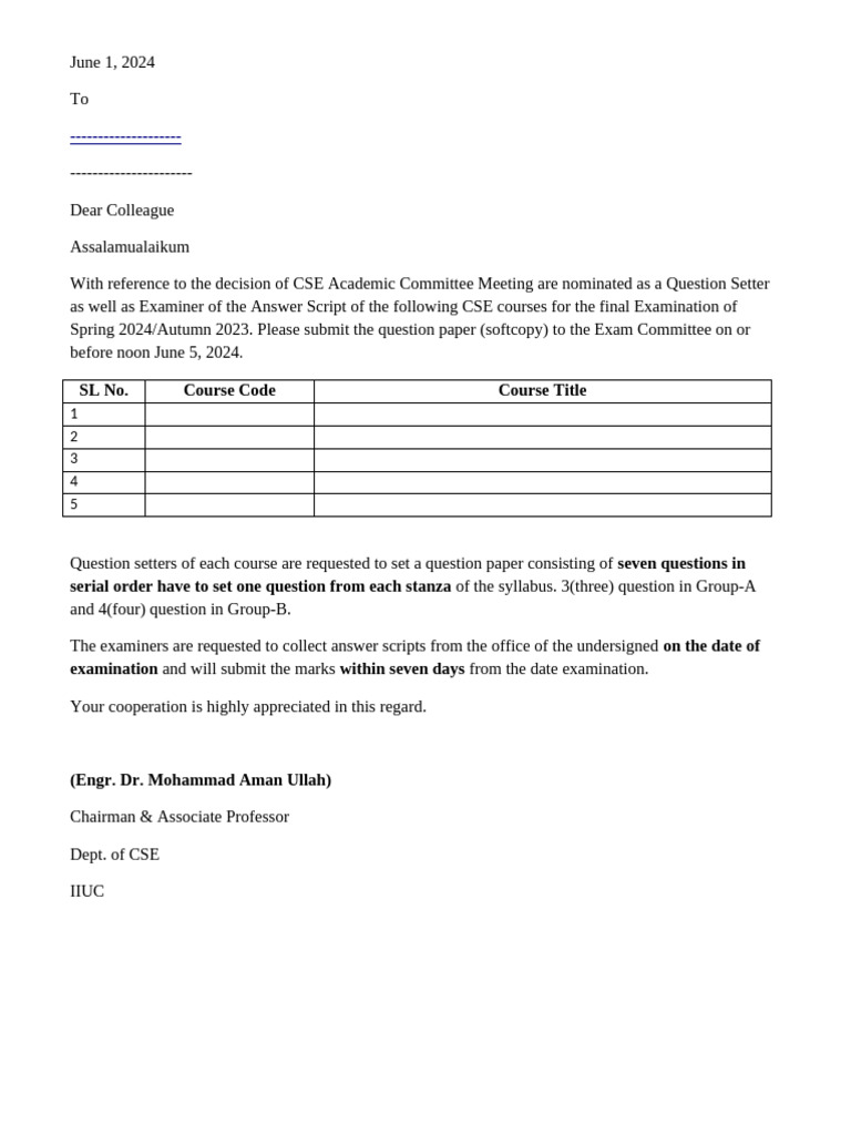 Invigilation Form and Question Setter Form | PDF
