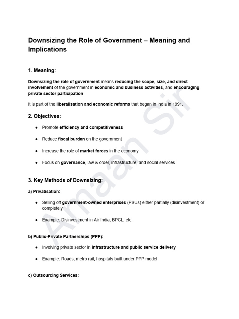 Downsizing The Role of Government - Meaning and Implications 1 | PDF ...