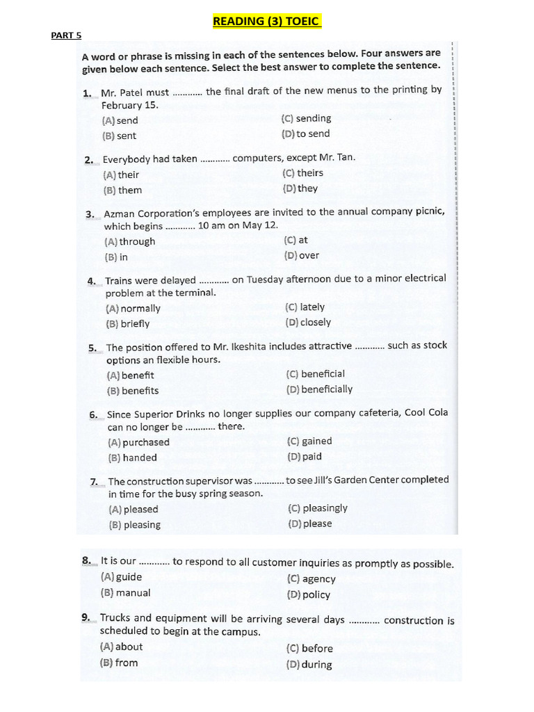 Toeic Reading Pdf