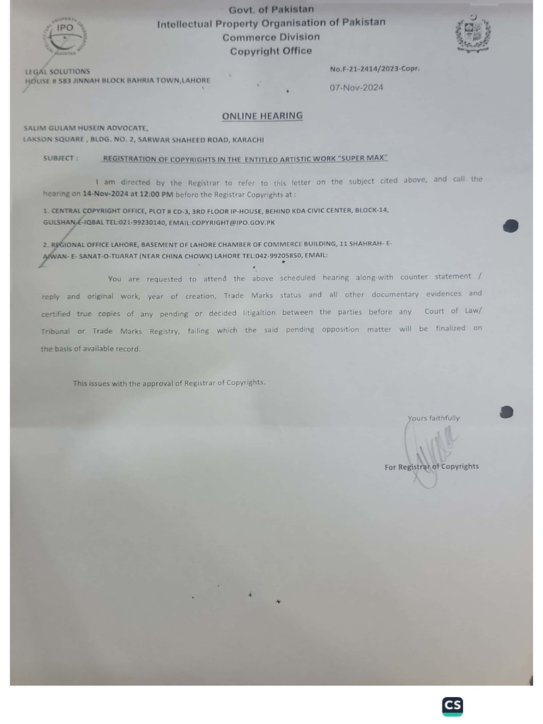 Opposition (Super Max) F 21 2414 23 Copr | PDF