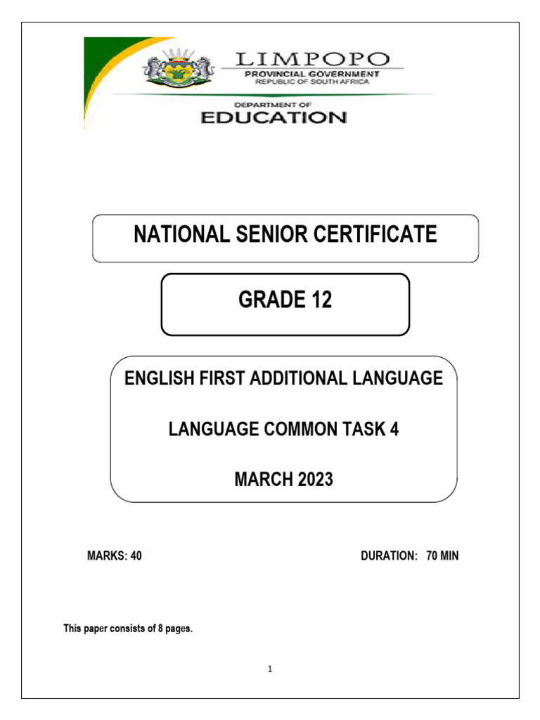 Grade 12 English Language Task March 2023 | PDF | Substance Abuse ...
