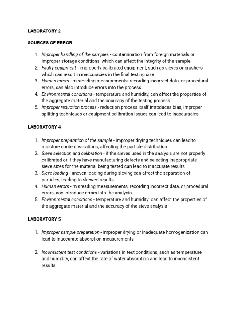 Sources of Error in Laboratory Tests | PDF | Humidity | Accuracy And ...