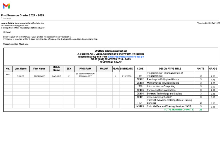 Gmail - First Semester Grades 2024 - 2025 | PDF | Communication | Computing