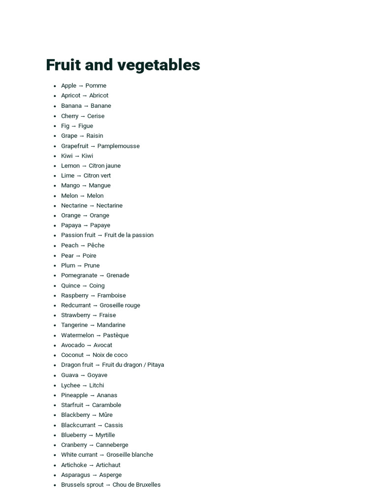 Fruits and Vegetables: EN-FR List | PDF