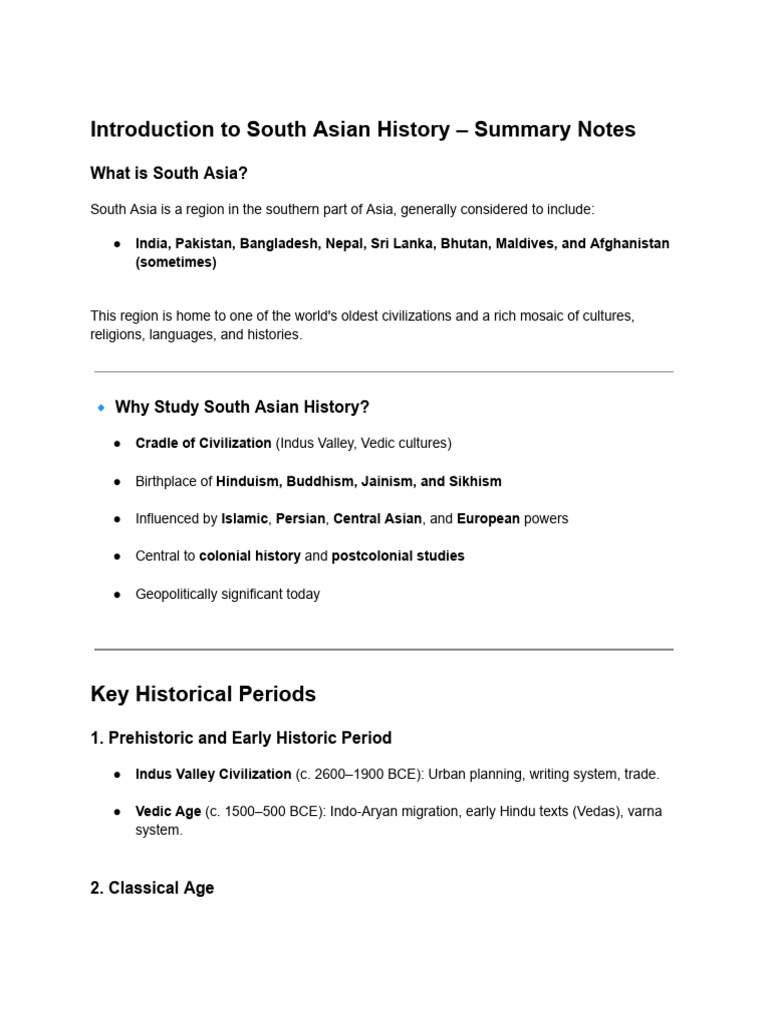 South Asian History Notes | PDF | South Asia | Asia