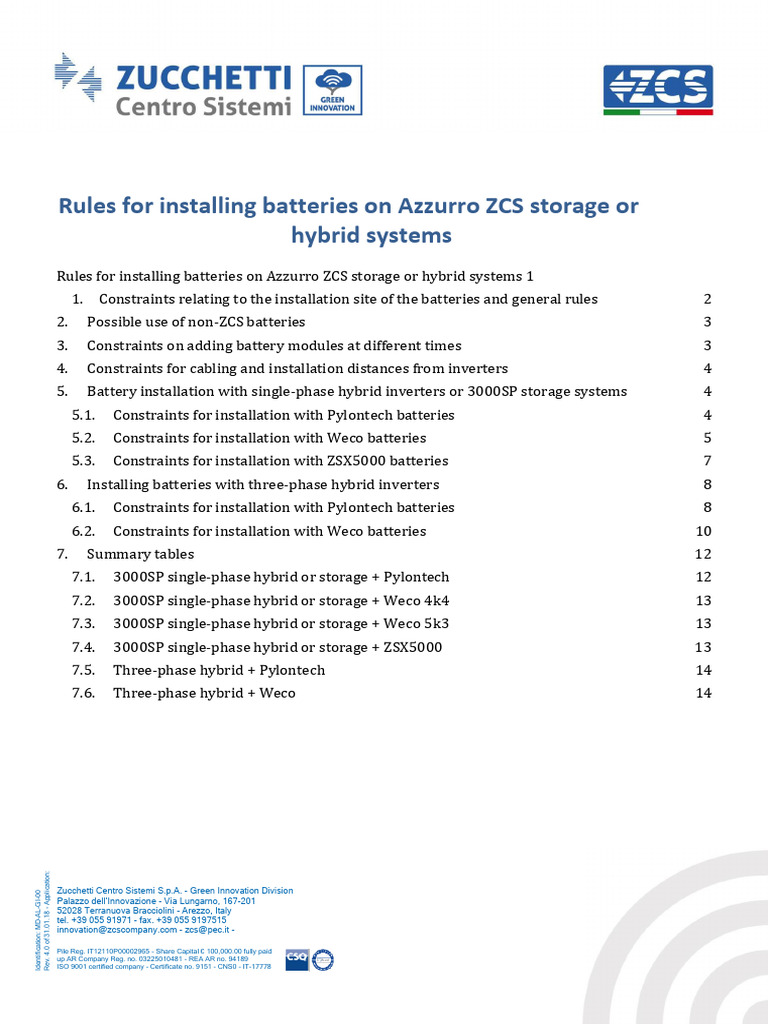 Rules For Installing Batteries For Storage or Hybrid Systems Azzurro ZCS en | PDF | Manufactured ...