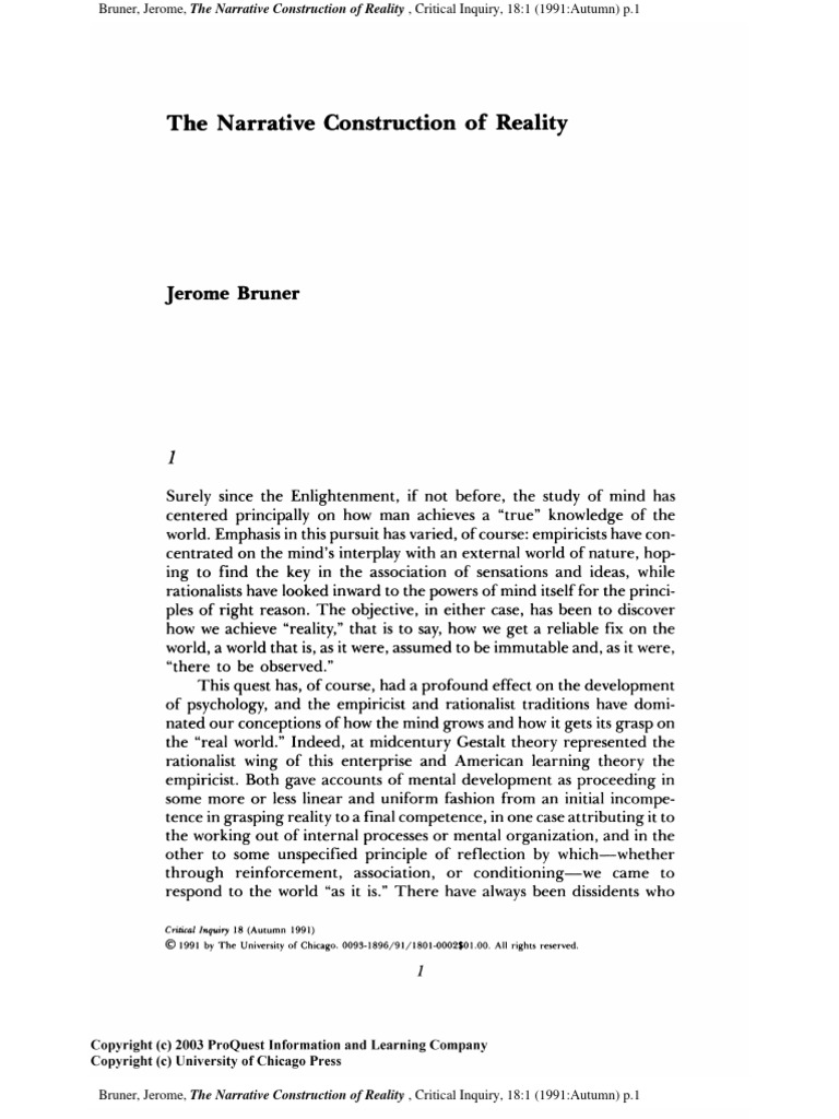 Bruner. Narrative Construction of Reality | PDF