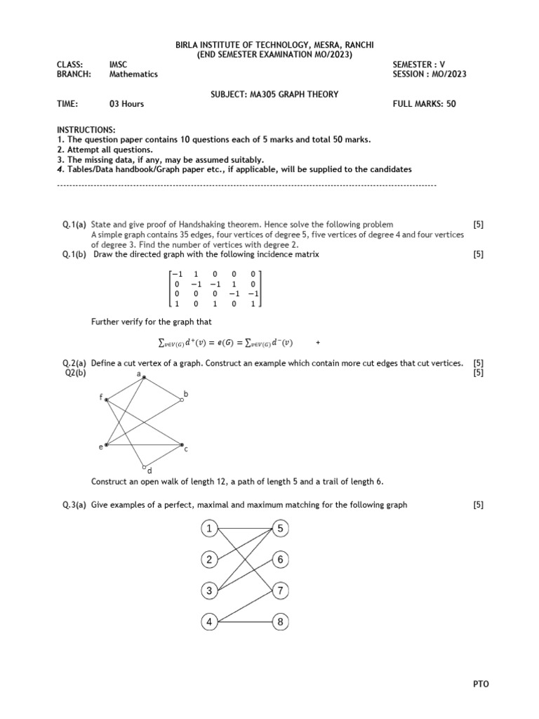 MA305 Graph Theory Exam Paper | PDF | Theoretical Computer Science ...