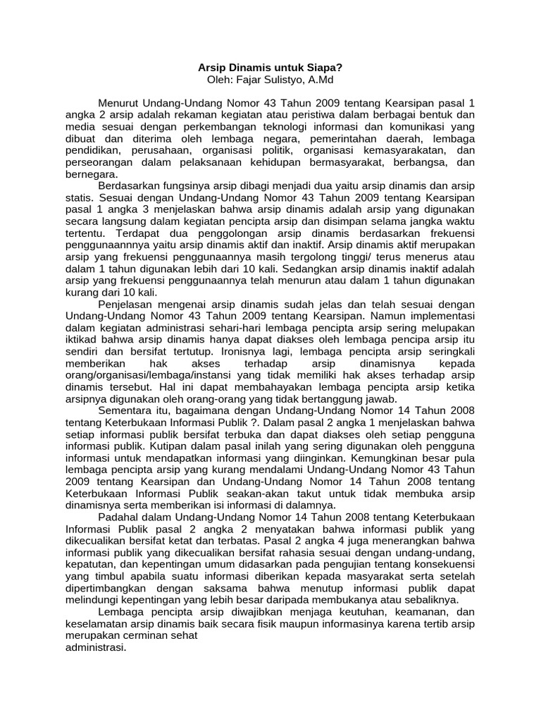 Arsip Dinamis untuk Siapa | PDF