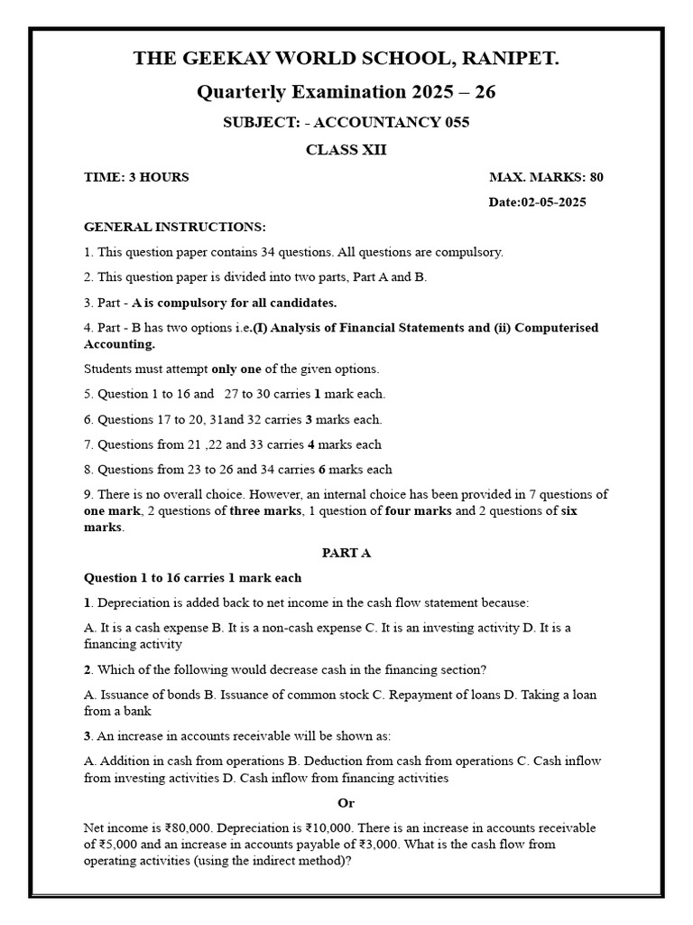 25-26 GR 12 ACC (Quarterly) QP | PDF | Cash Flow Statement | Balance Sheet