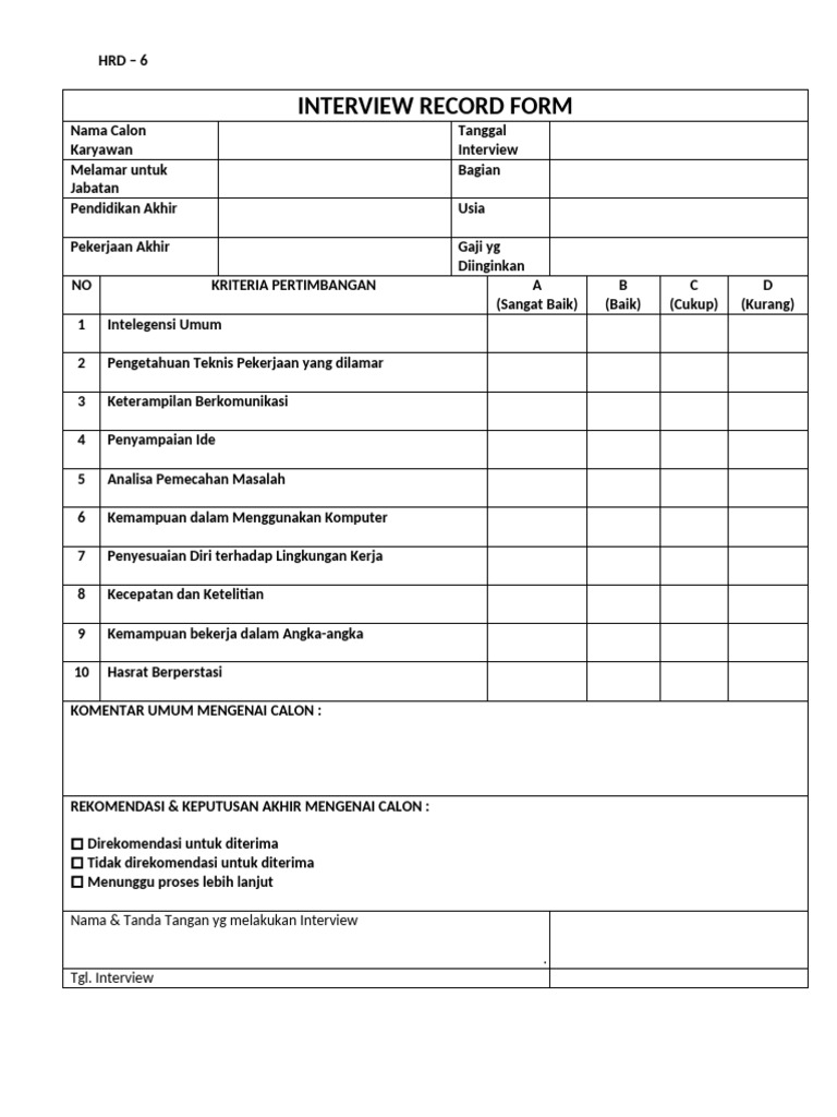 HRD - 6 Interview Record Form | PDF