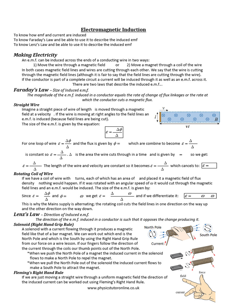 Electromagnetic Induction NOTES | PDF | Electromagnetic Induction ...