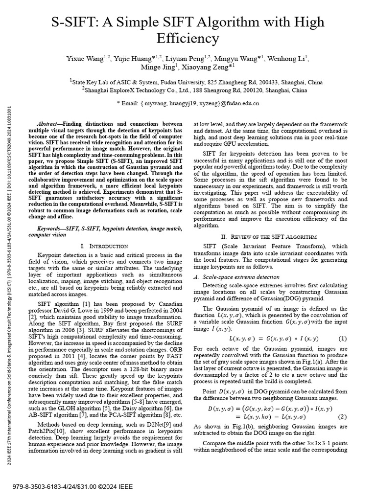 S-SIFT A Simple SIFT Algorithm With High Efficiency | PDF | Multidimensional Signal Processing ...