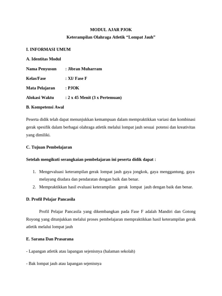 Modul Ajar Pjok Lompat Jauh Jibran Muharram | PDF