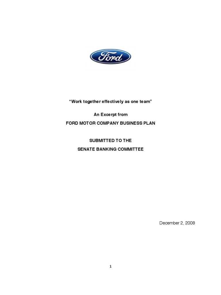 Excerpt From Ford Motor Company Business Plan - One Team | PDF