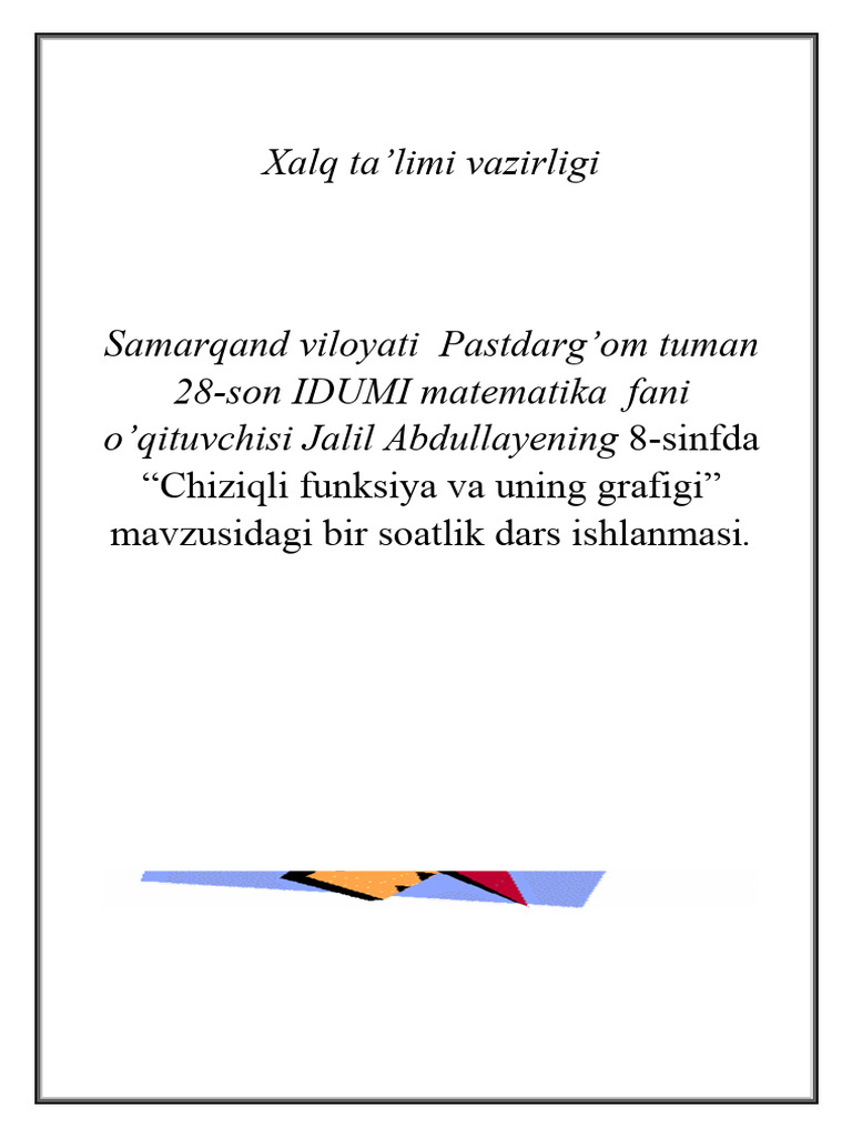 Chiziqli Funksiya Va Uning Grafigi | PDF