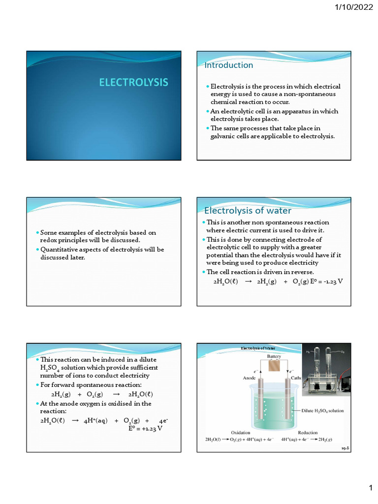Chem 2401 Electrolysis Print | PDF | Redox | Sodium