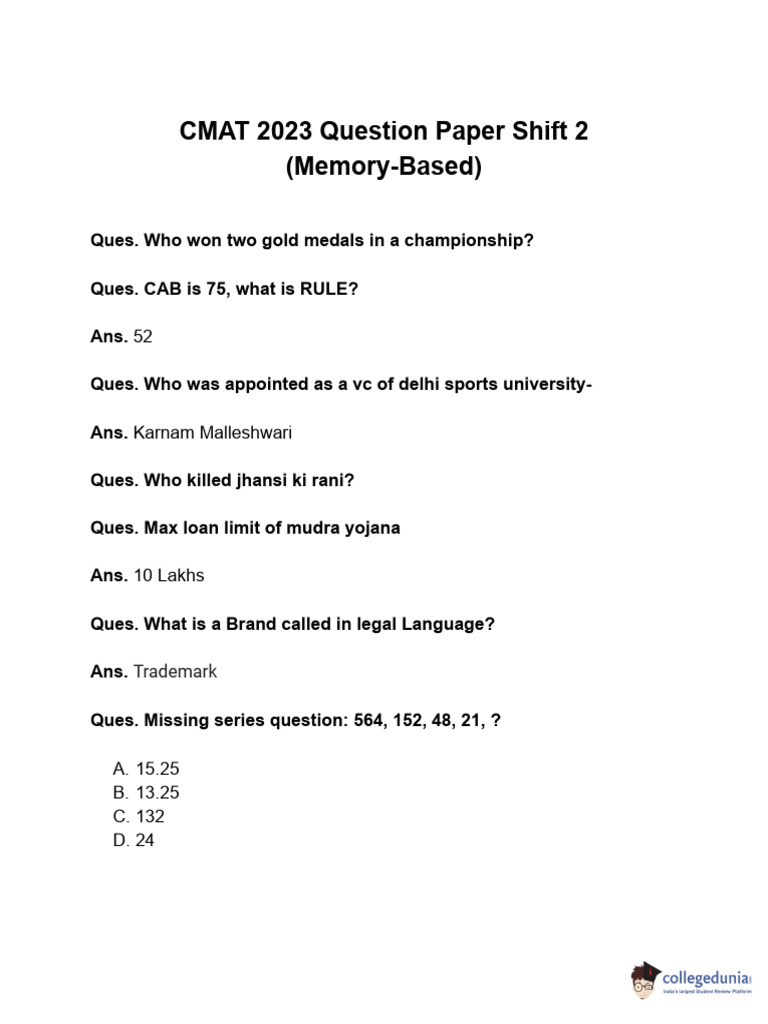 CMAT 2023 Question Paper Shift 2 | PDF