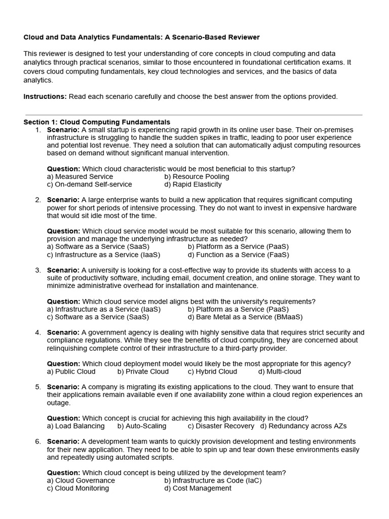 Cloud and Data Analytics Fundamentals - A Scenario-Based Reviewer | PDF ...