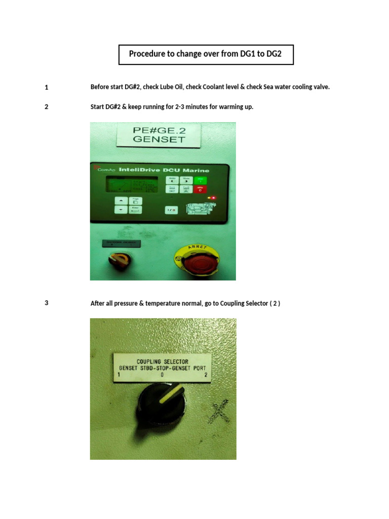 Procedure To Change Over From DG1 To DG2 | PDF