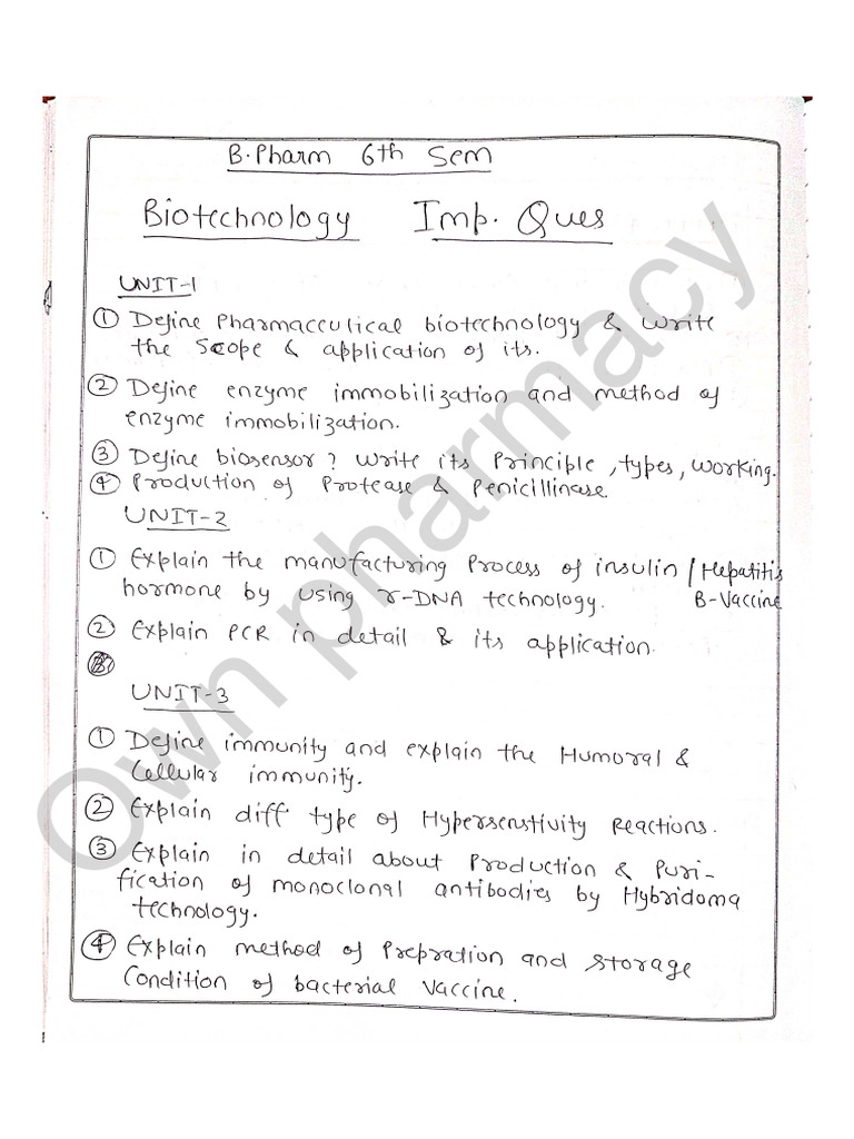 Biotechnology Imp Questions | PDF