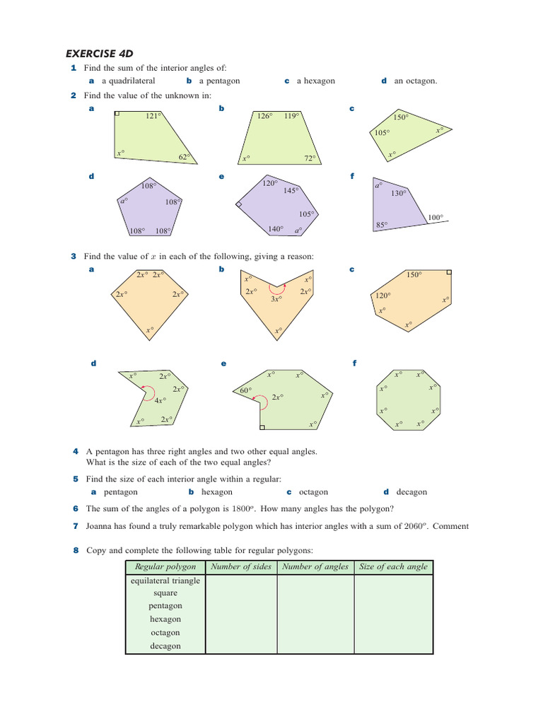 PRACTICE QUESTIONS ON POLYGONS | PDF | Polygon | Triangle