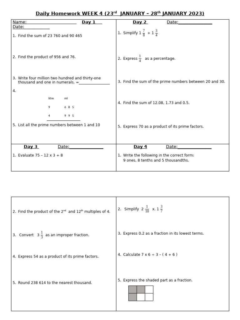 Daily Homework 2023 Week 4 | PDF