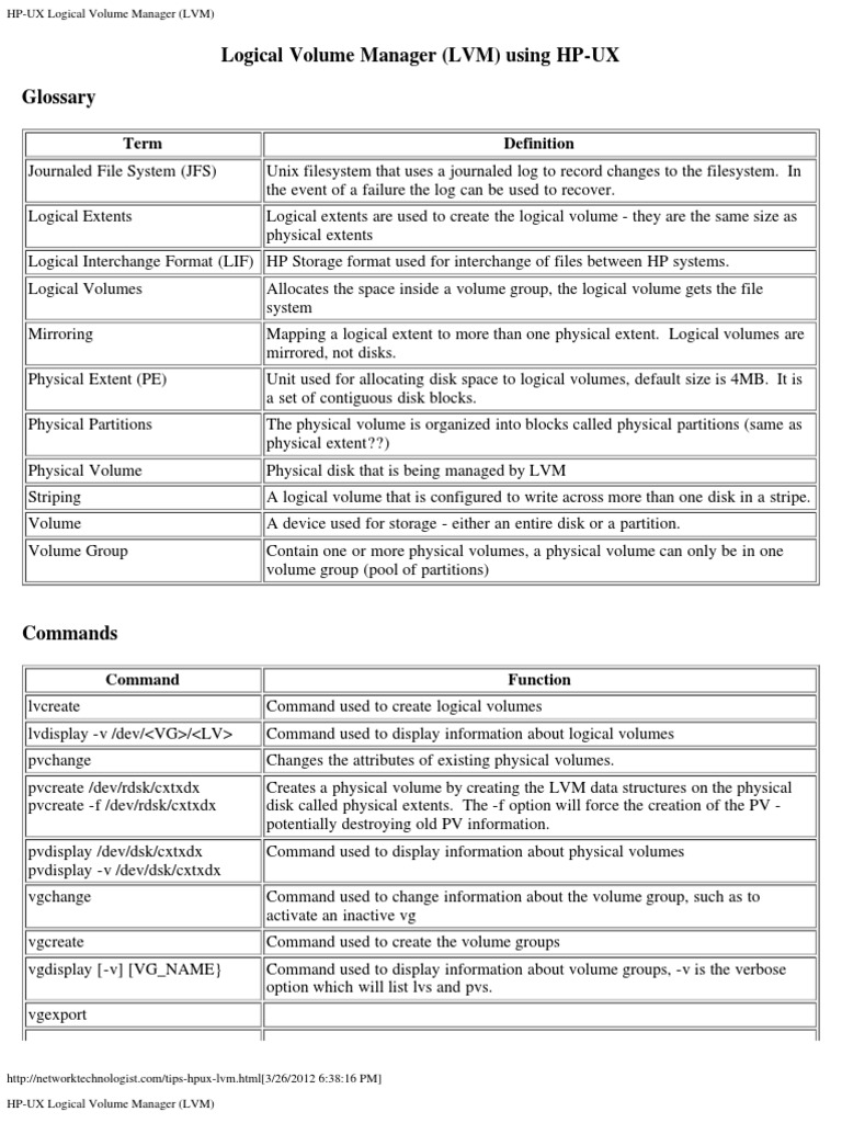 HP-UX Logical Volume Manager (LVM) | PDF | File System | Unix