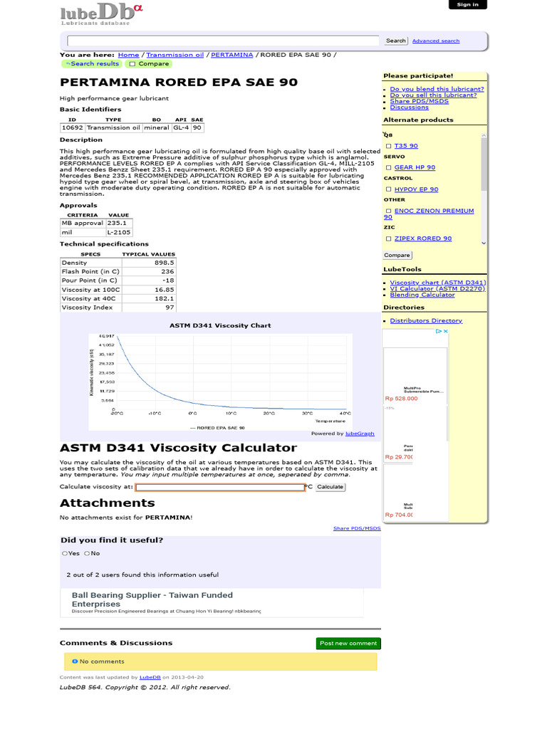 MSDS PERTAMINA RORED EPA SAE 90 , TRANSMISSION OIL | PDF | Gear | Mechanical Engineering